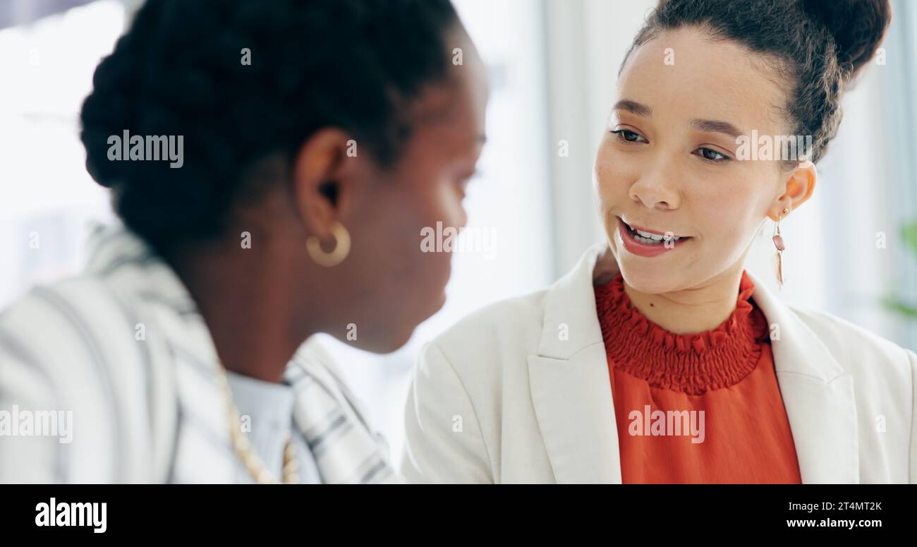 Business women, discussion and planning in the office with teamwork and ...