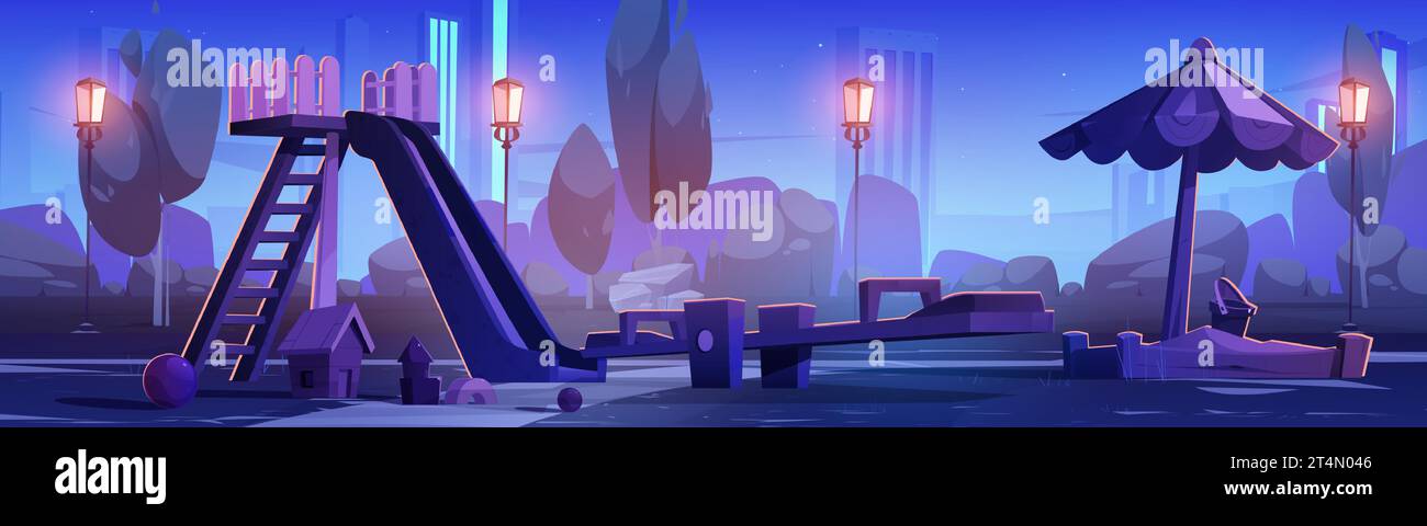 Night children playground park in summer vector cartoon background ...