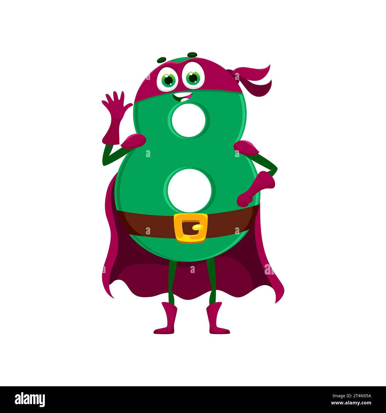 Cartoon math number eight superhero character with expressive and ...