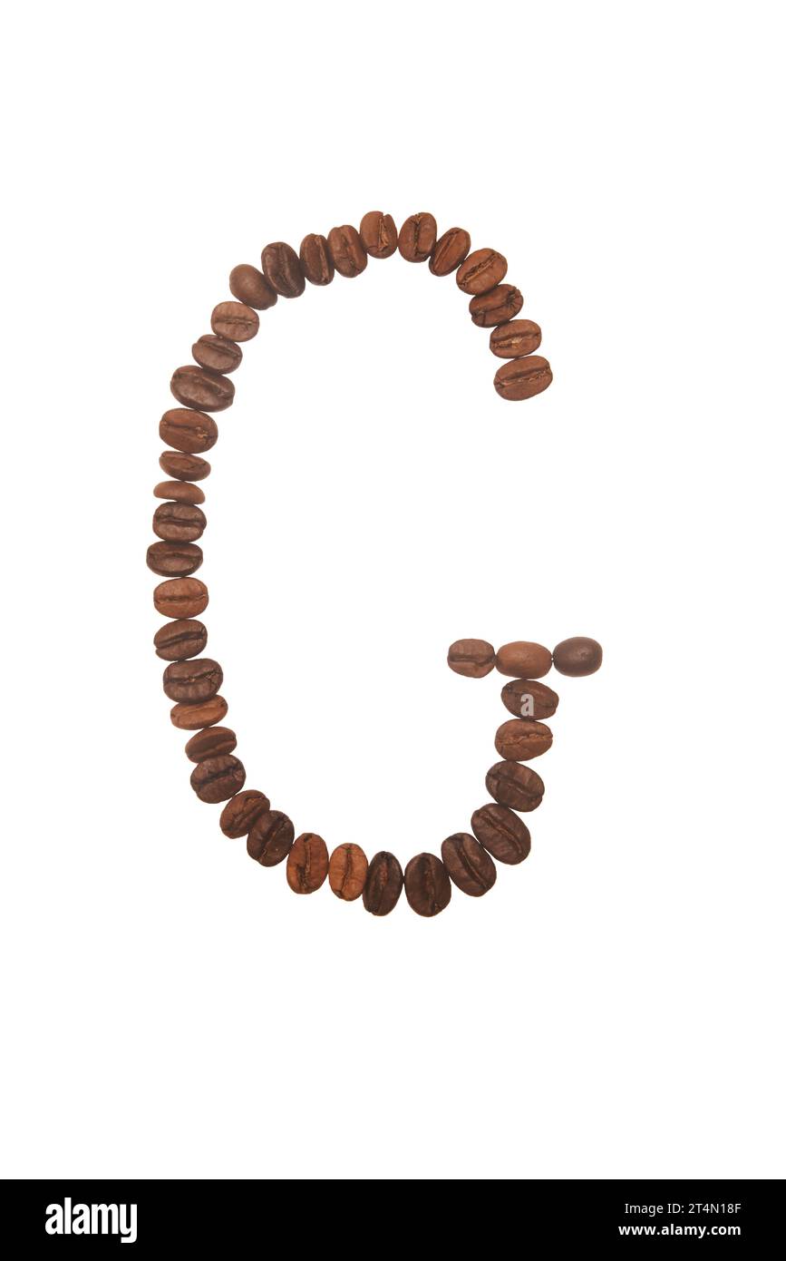 G unusual font face, created from coffee beans, lightly roasted, full ...