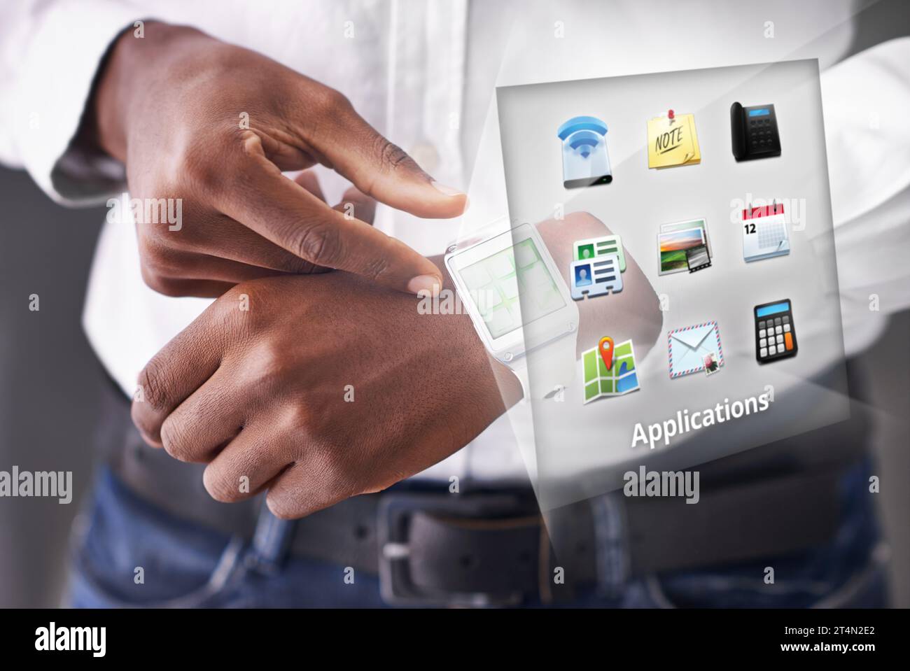 A personal assistant on my wrist. Cropped view of a man wearing a ...