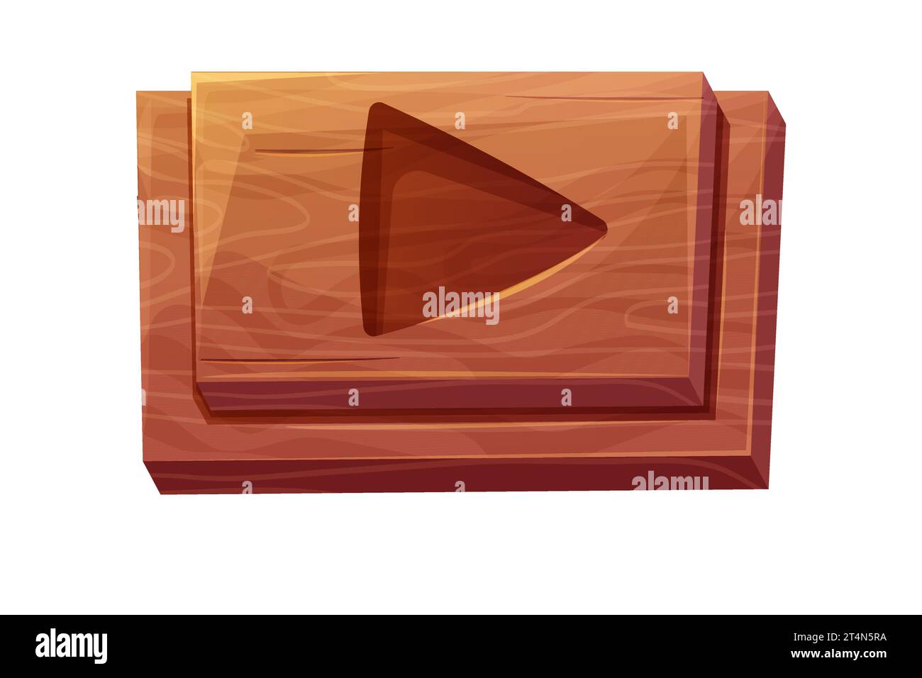 Wooden play button, interface start bar in comic cartoon style isolated ...