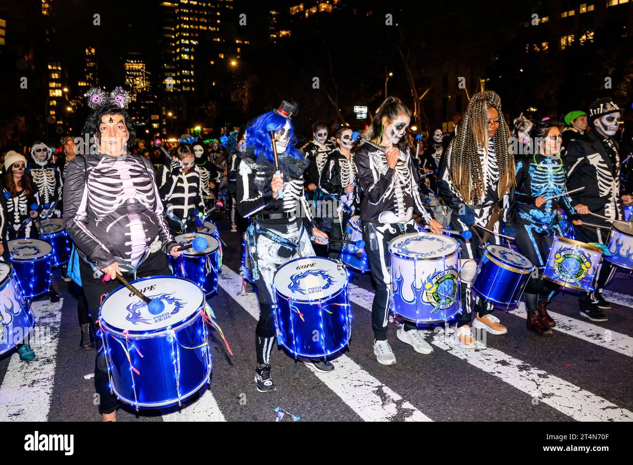 New York, USA. 31st Oct, 2023. The band "Fogo Azul" wearing skeleton ...