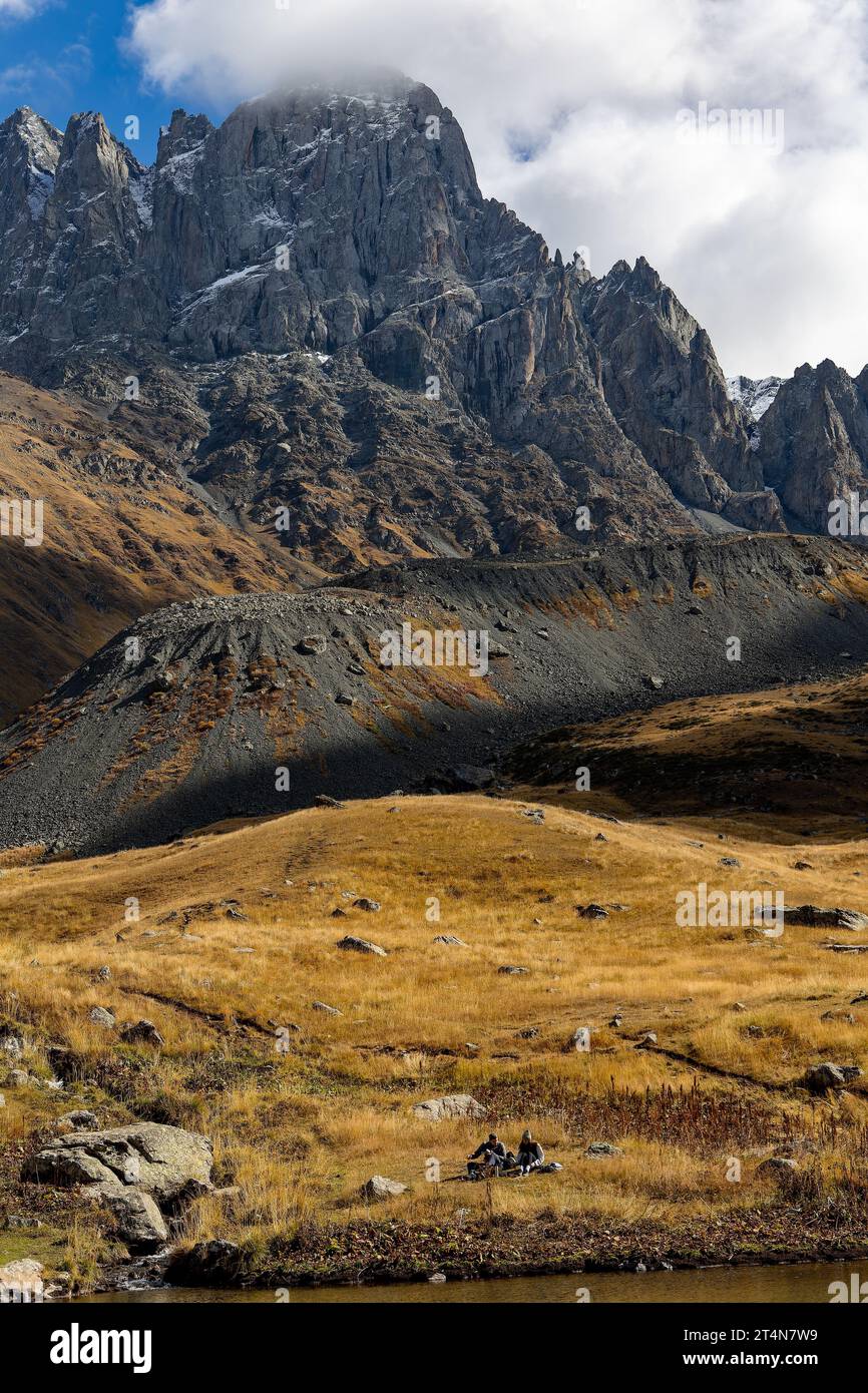 A beautiful shot of scenic views around Mount Chaukhi, village of Juta ...