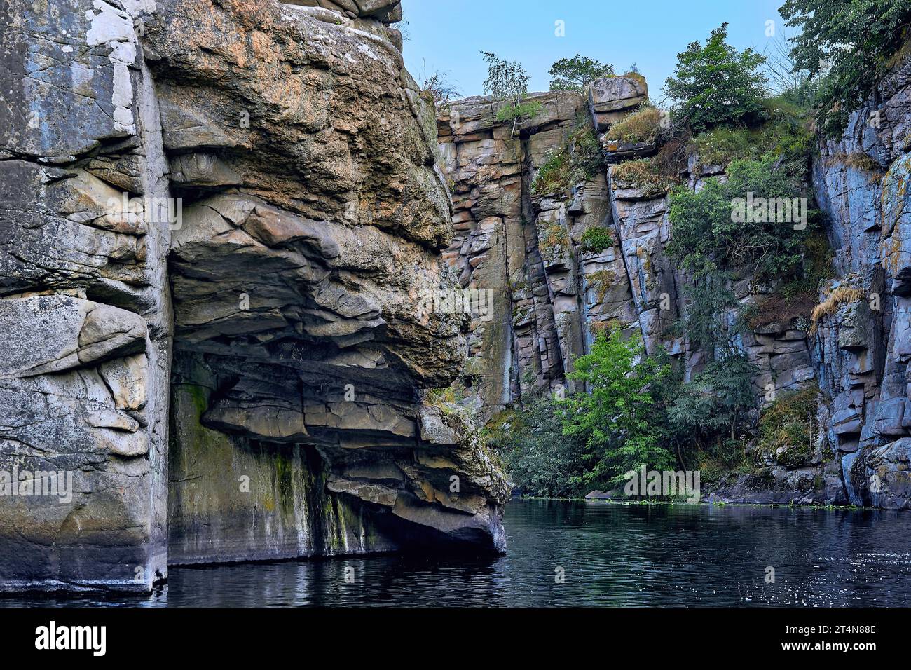 Summer deep rocky silver canyon with smoothly flowing water Stock Photo ...
