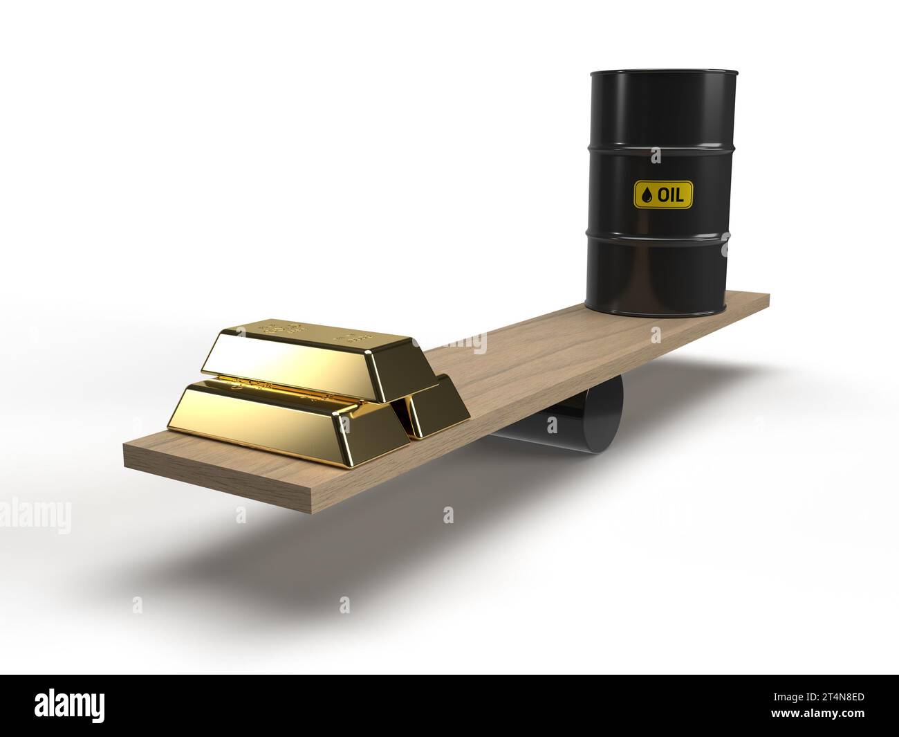 Oil barrel balanced by gold bars. 3D illustration Stock Photo - Alamy