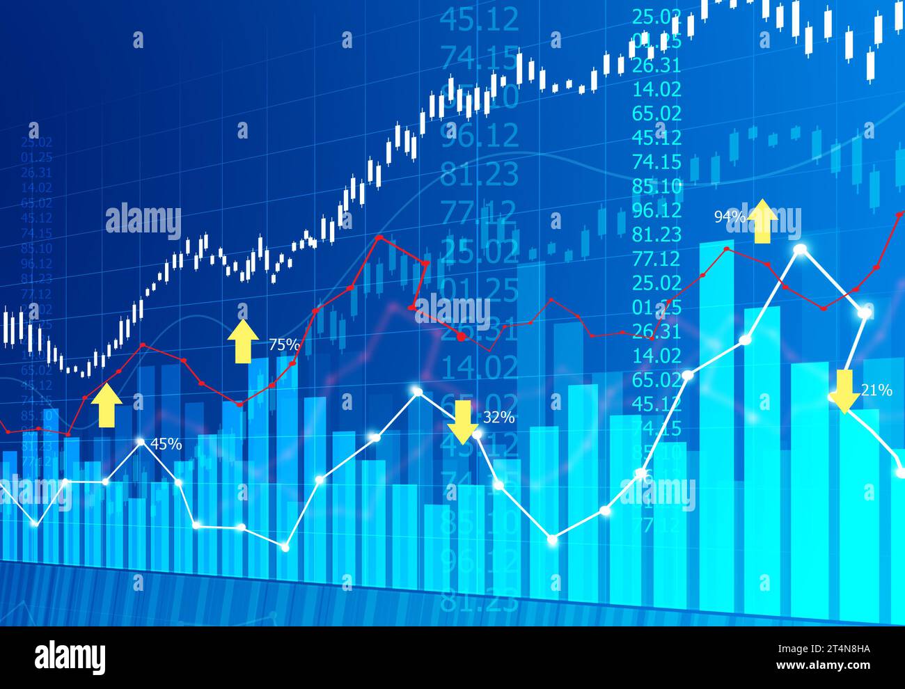 Digital graph chart of stock market and exchange. 3d illustration Stock ...