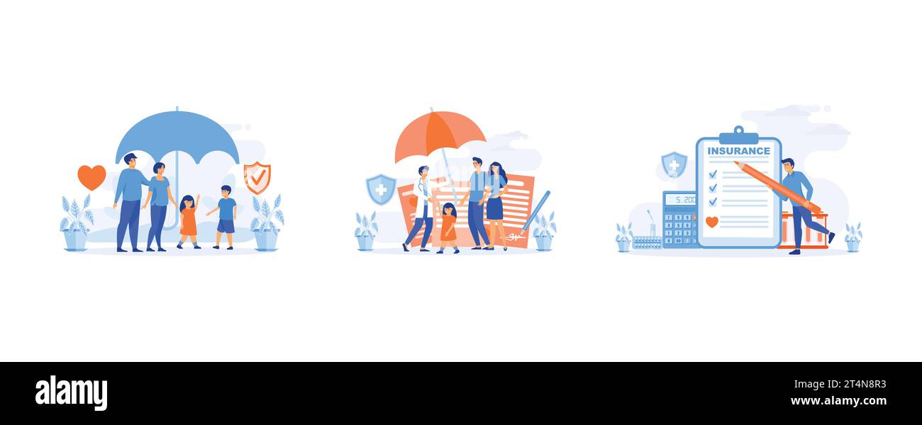 Health and life insurance concept, Family standing under insurance ...