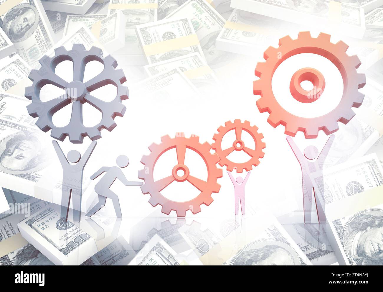 Teamwork concept on dollar bill background. 3d illustration Stock Photo ...