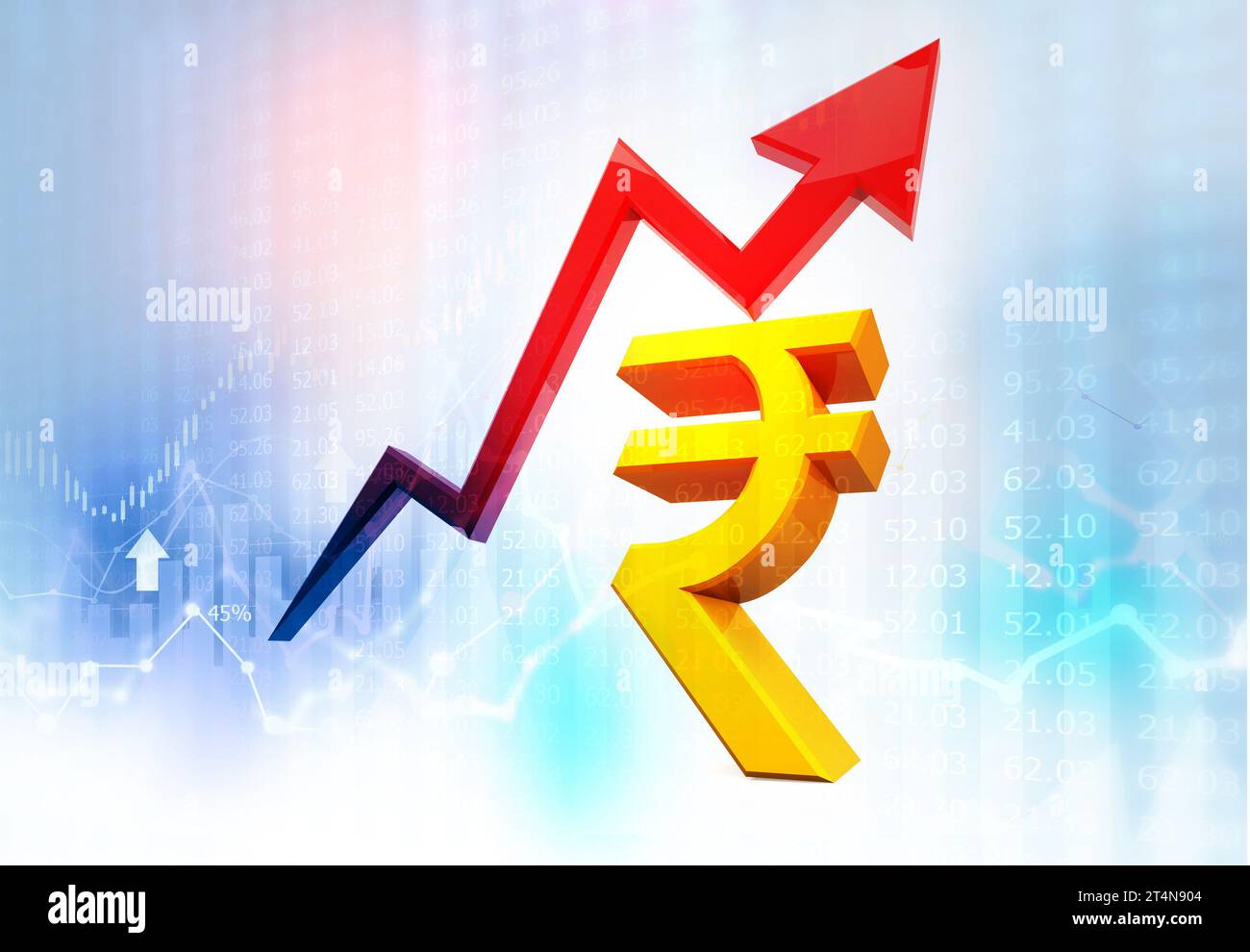 Moving growth arrow with Rupee sign. Increase in Indian Rupee value concept. 3d illustration ...