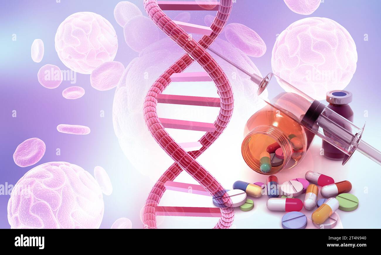 Human dna with genetic medicine. 3d illustration Stock Photo - Alamy