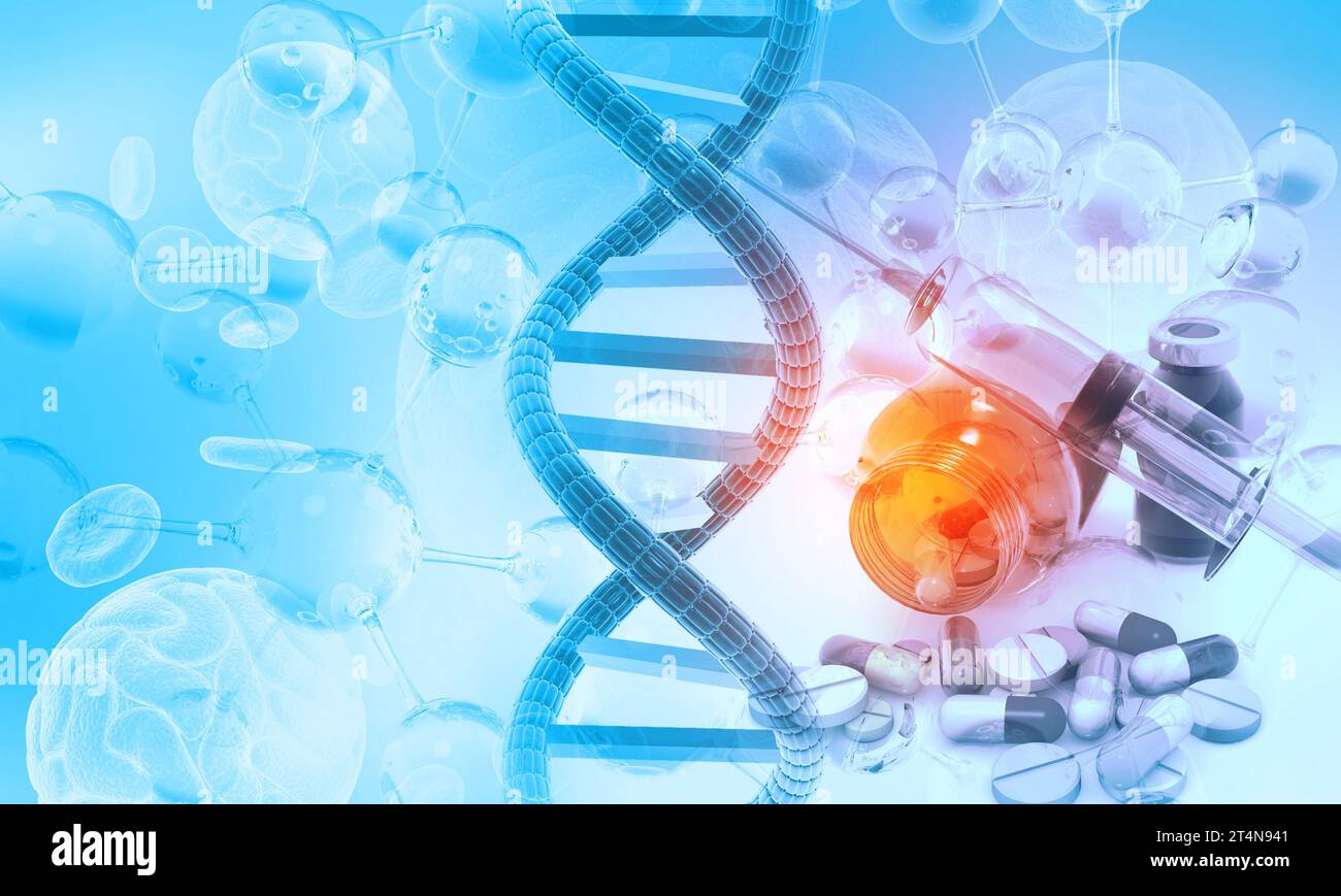 Human dna with genetic medicine. 3d illustration Stock Photo - Alamy