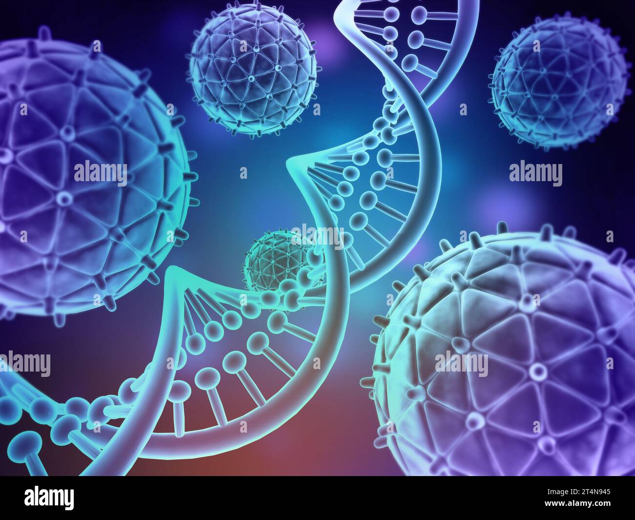 Human DNA strand with virus cells . medical background. 3d illustration ...
