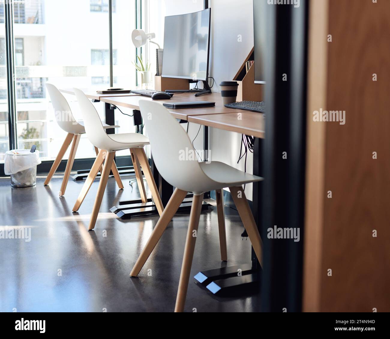 Theres a space for everyone. an empty workspace at an office Stock ...
