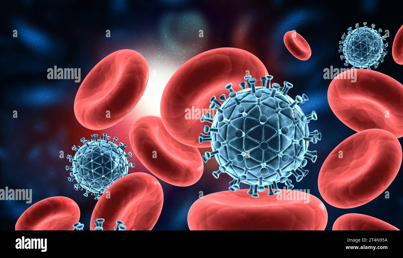 Virus Cell attacks immune system cells. Medical background. 3d render ...