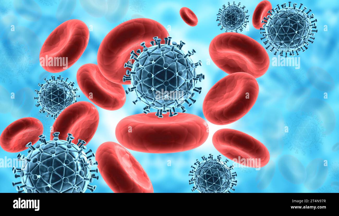 Virus Cell attacks immune system cells. Medical background. 3d render ...