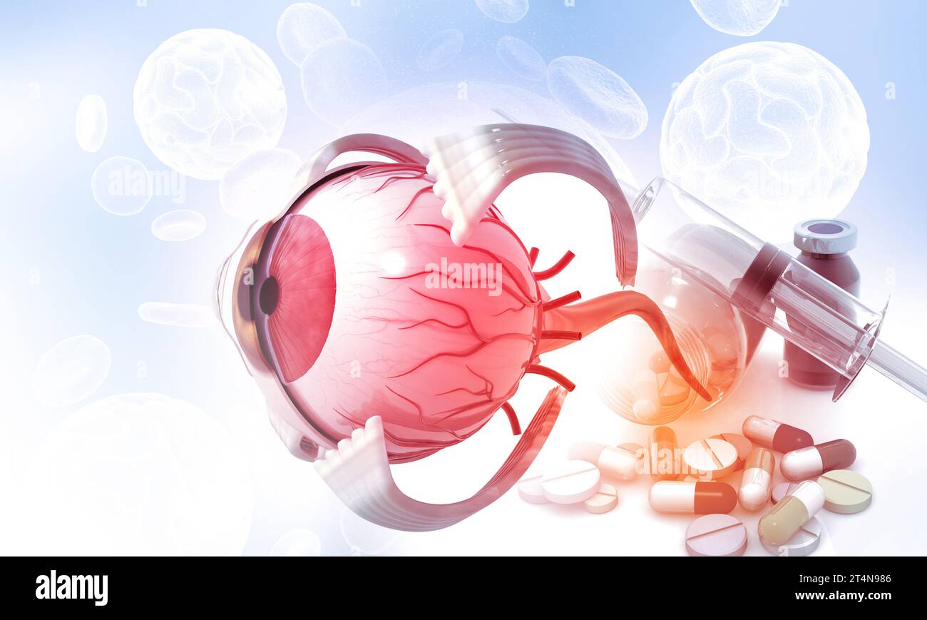 Human eye anatomy with medicines . 3d illustration Stock Photo - Alamy