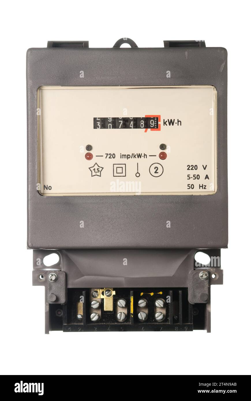 An old analogue active energy meter on white Stock Photo - Alamy