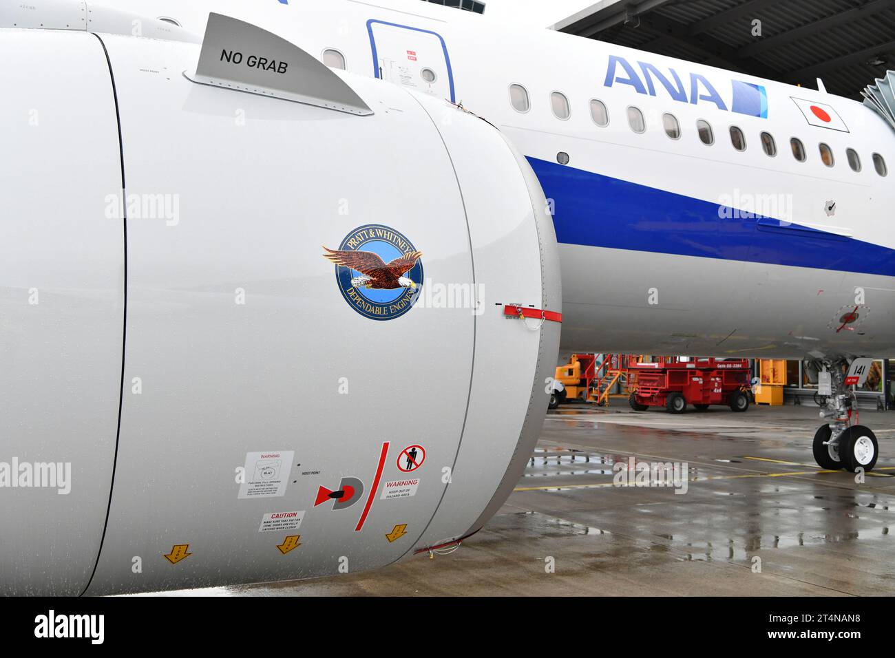 ANA's A321neo (JA141A) awaits delivery at Airbus' Hamburg factory. It is powered by the PW1100G ...