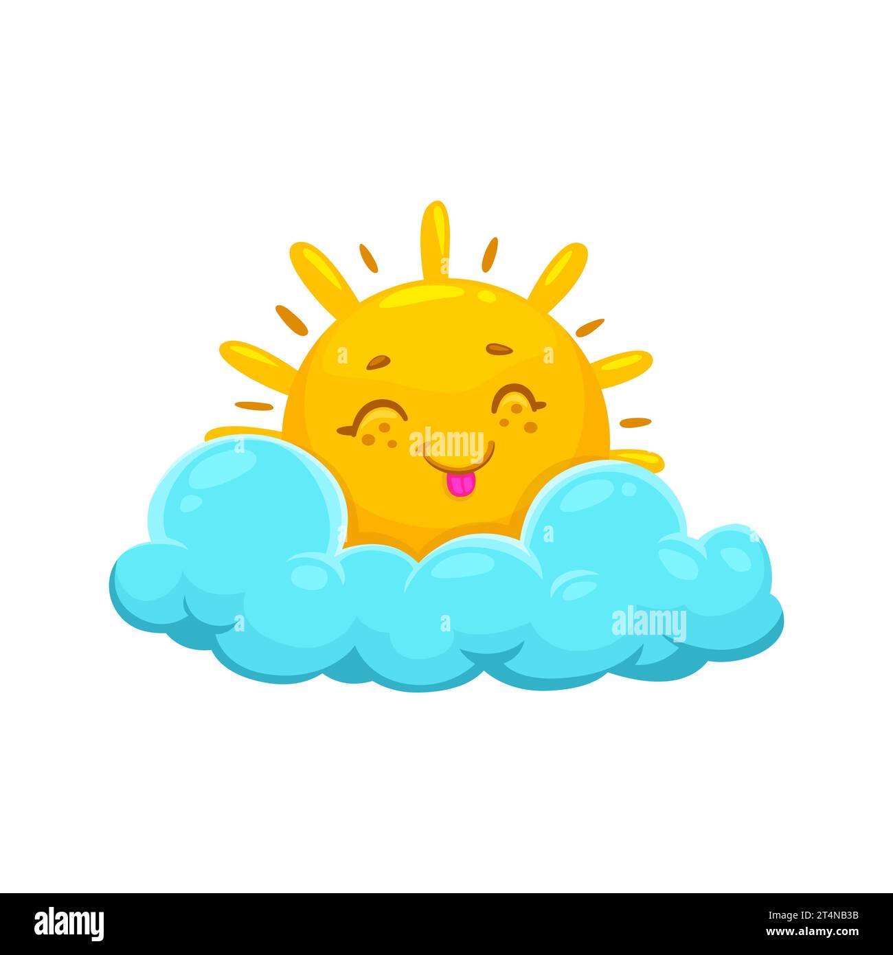Cartoon sun character with cloud, funny cute sunny smile face or emoji ...
