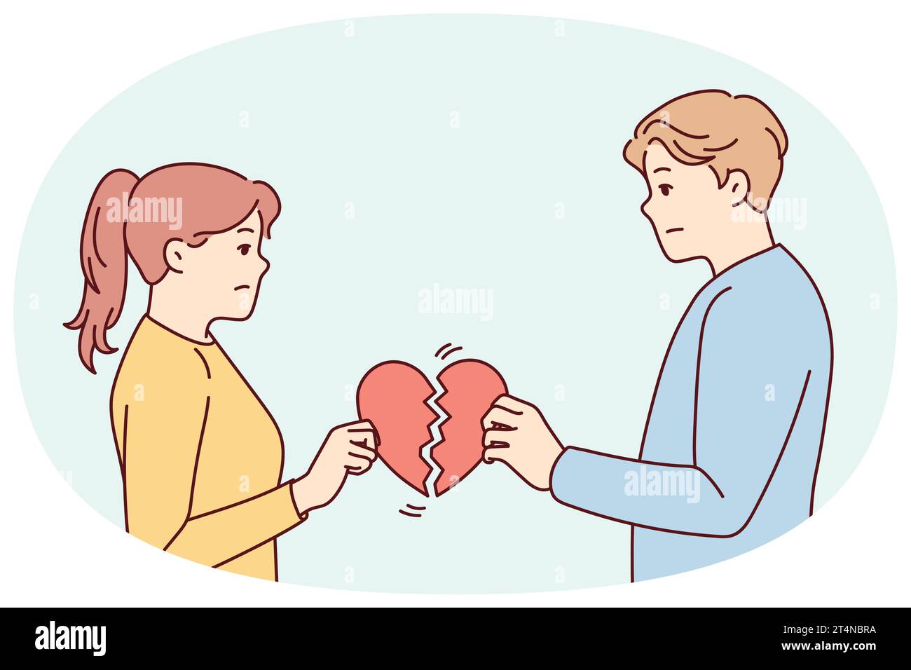Unhappy couple holding broken heart suffer after breakup or split ...