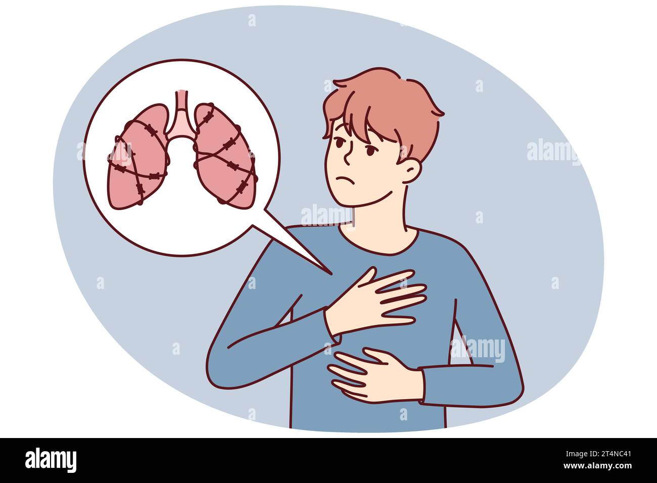 Unhealthy man suffer from lungs disease need medical help. Unwell male ...