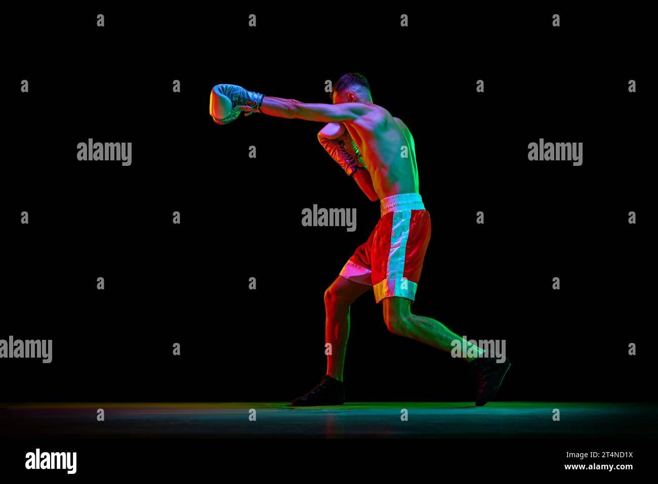 Side view. Professional male boxer, mixed martial art fighter workout ...