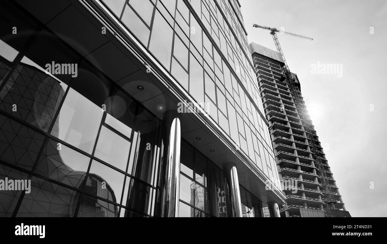 View of a skyscraper under construction. Modern architecture background ...