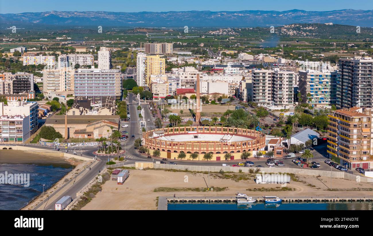 Aerial drone photo of the bullring in the Spanish coastal town of ...