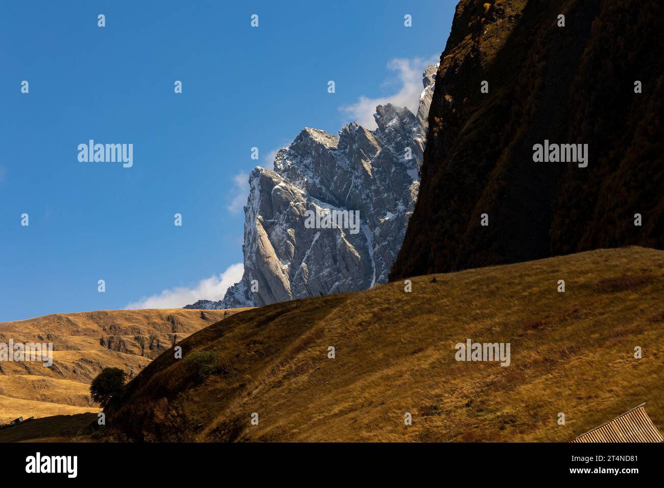A beautiful shot of scenic views around Mount Chaukhi, village of Juta ...