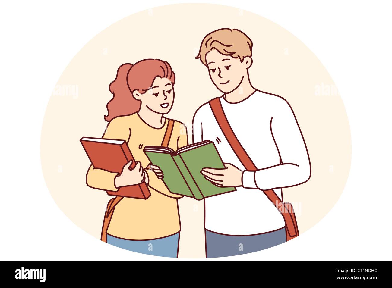 Happy students with book get ready for school exam or lesson. Smiling ...