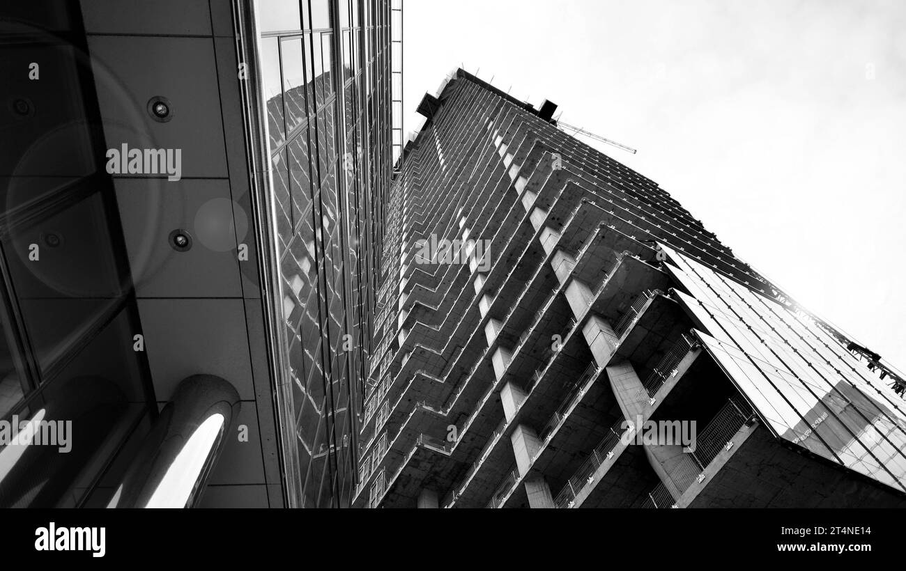 View of a skyscraper under construction. Modern architecture background ...