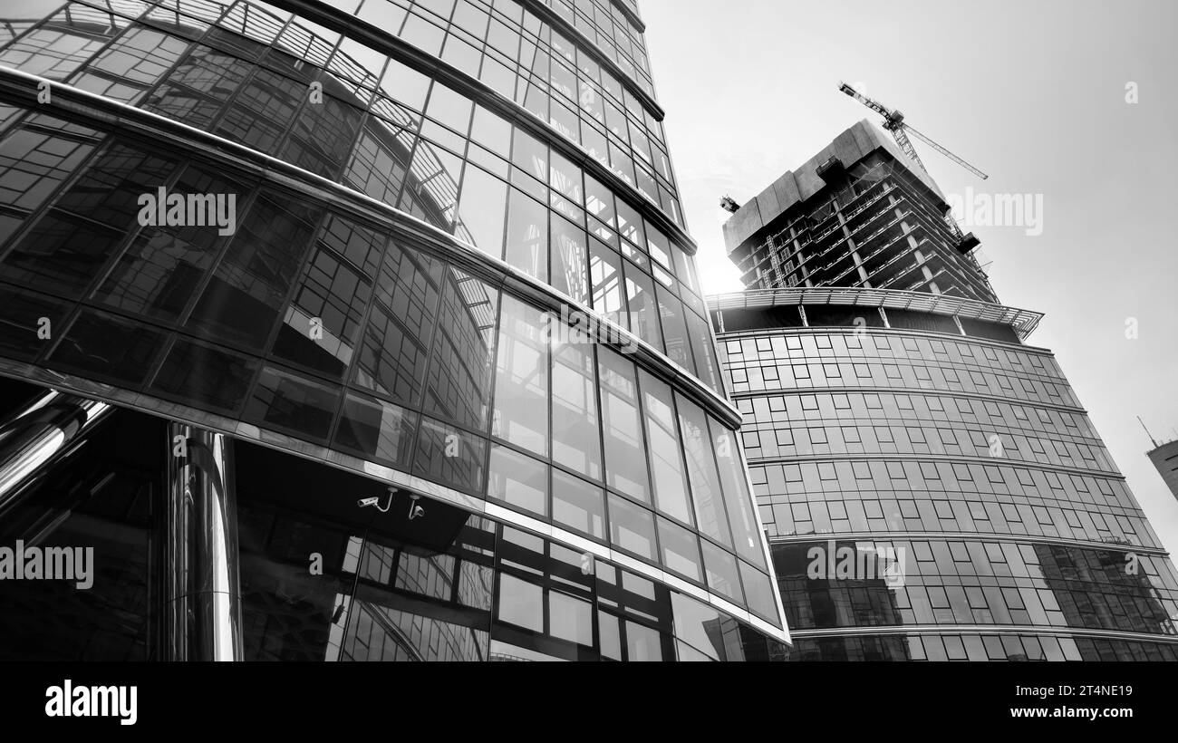View of a skyscraper under construction. Modern architecture background ...