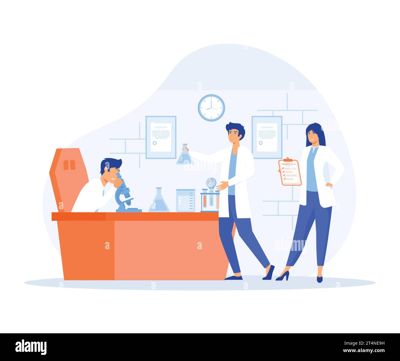 Scientific research concept, two men and woman working at science lab ...