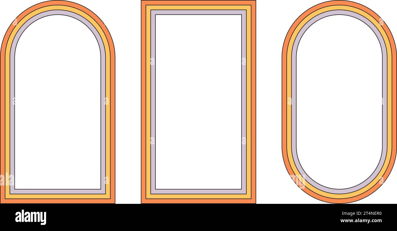 Groovy rainbow frames in 1970s hippie style. Psychedelic retro borders ...