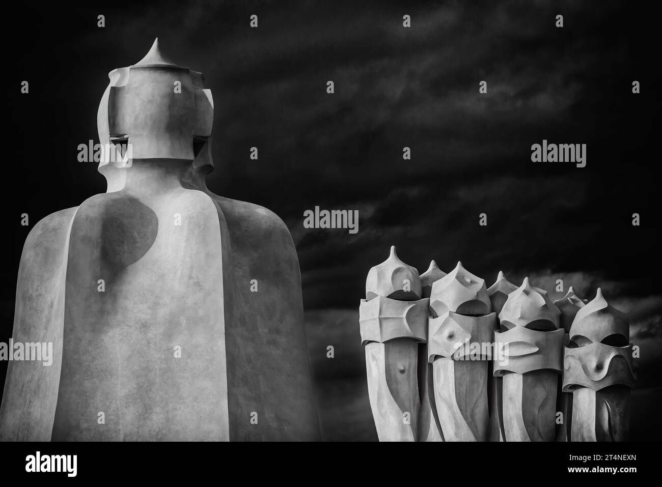 Sculptures on the roof of Casa Mila, Gaudi, Barcelona, Spain Stock ...