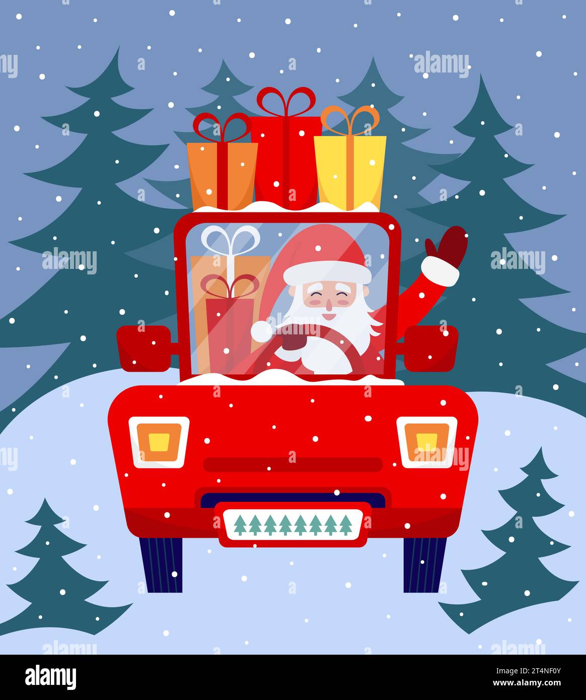 Christmas Santa Claus driving red car Stock Vector Image & Art - Alamy