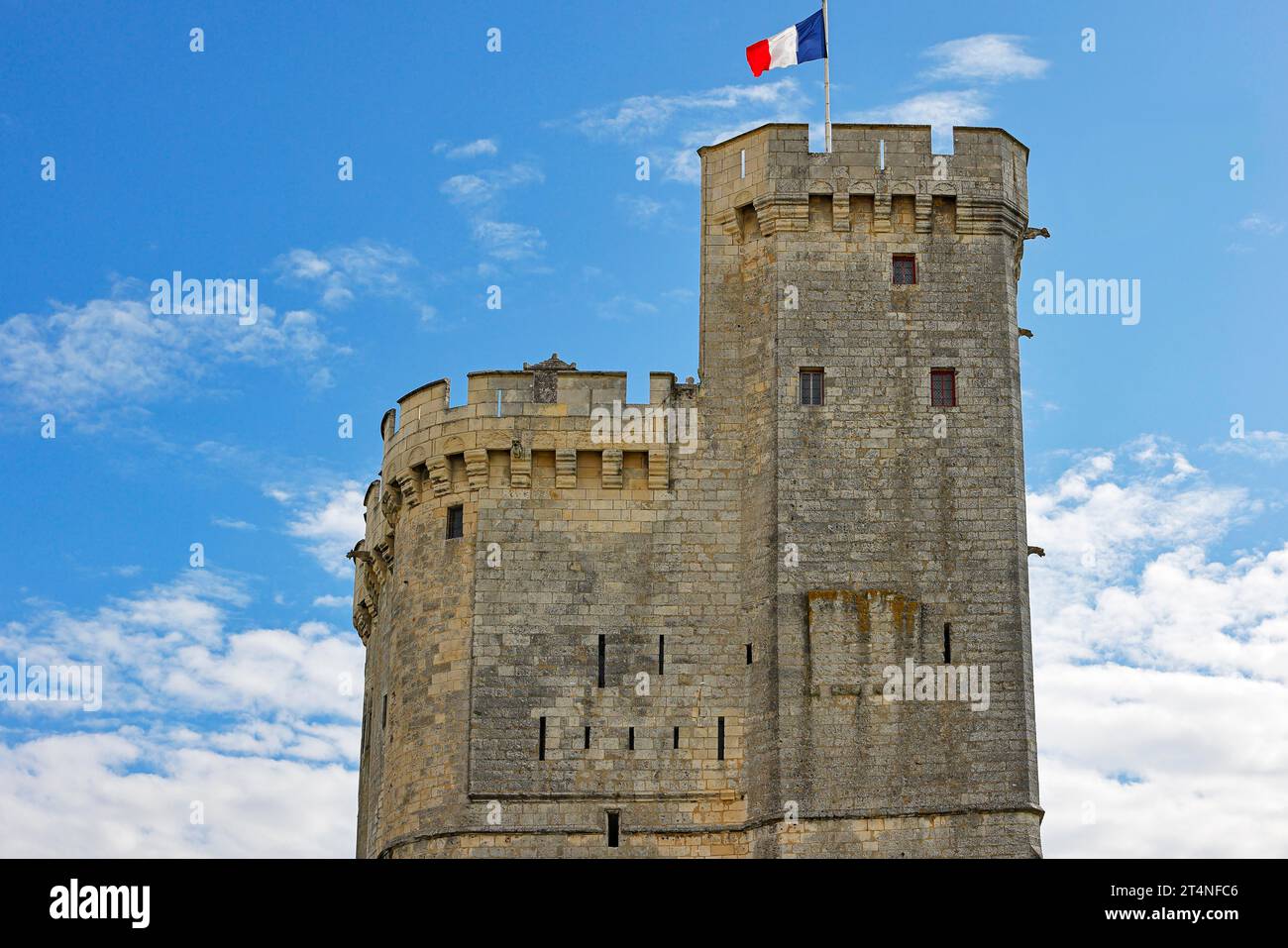 Medieval tower Tour Saint-Nicolas, Saint-Nicolas tower with waving ...