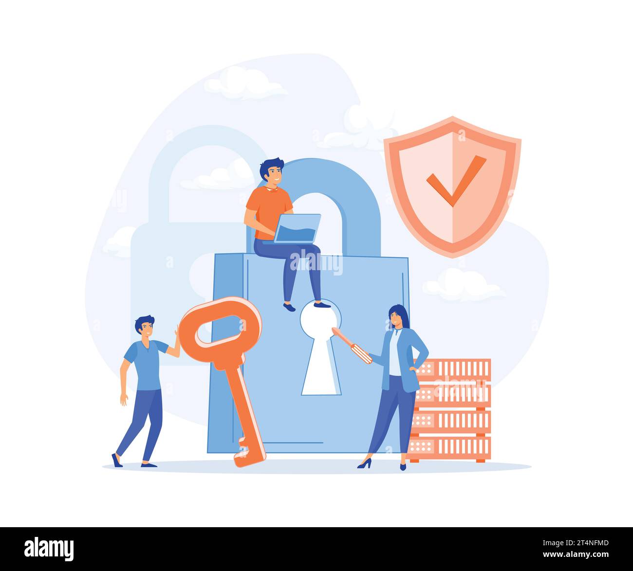 database security, phishing, hacker attack concept. hackers stealing personal data, flat vector ...