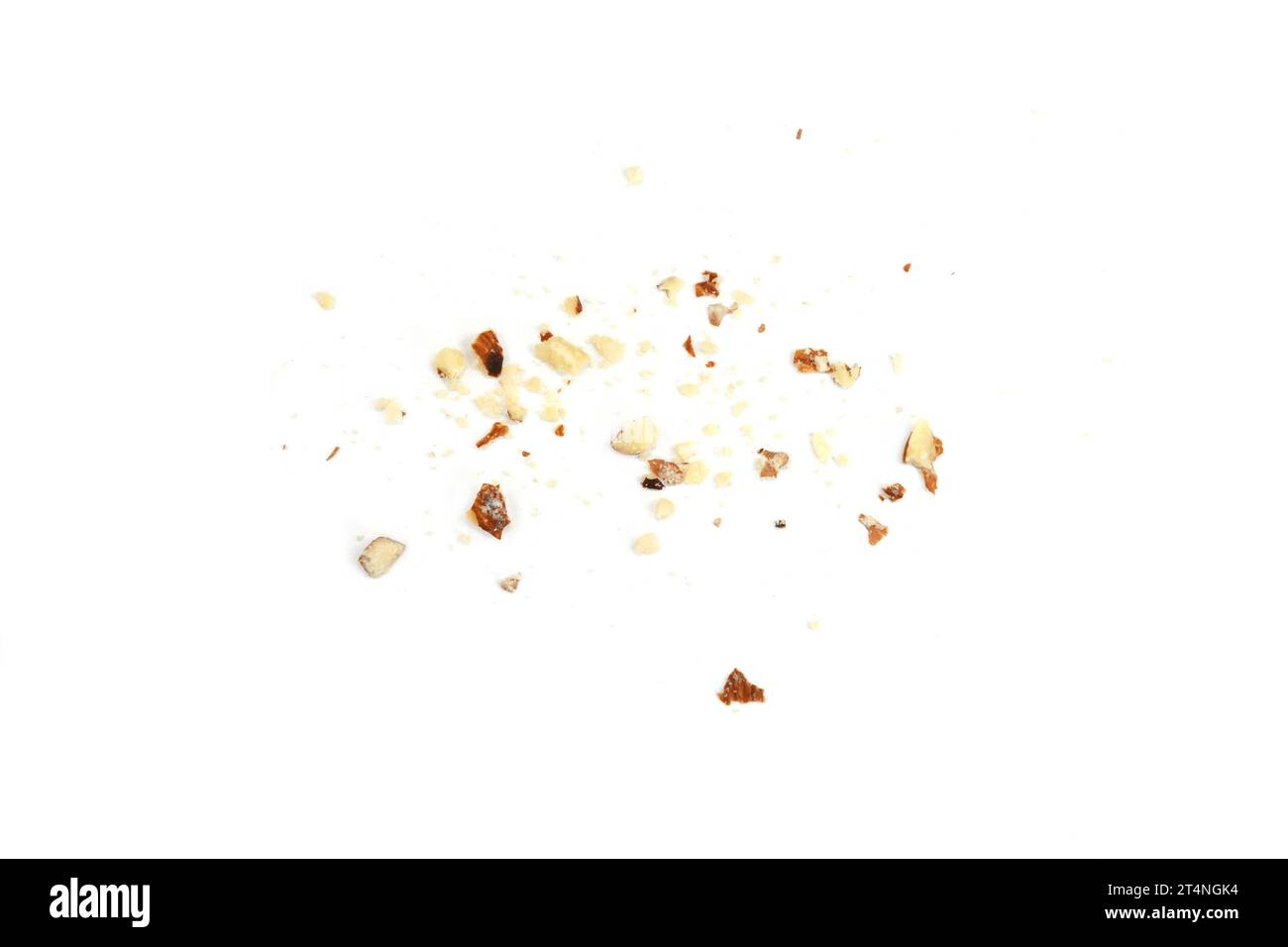 Ground, milled, crushed or granulated almonds.Crushed almonds isolated ...