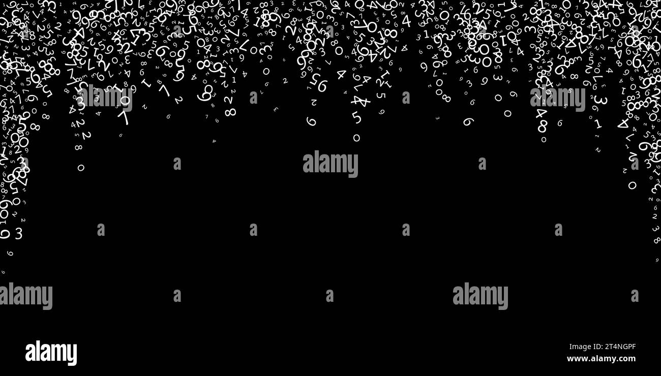 Falling numbers, big data concept. Binary white messy flying digits ...