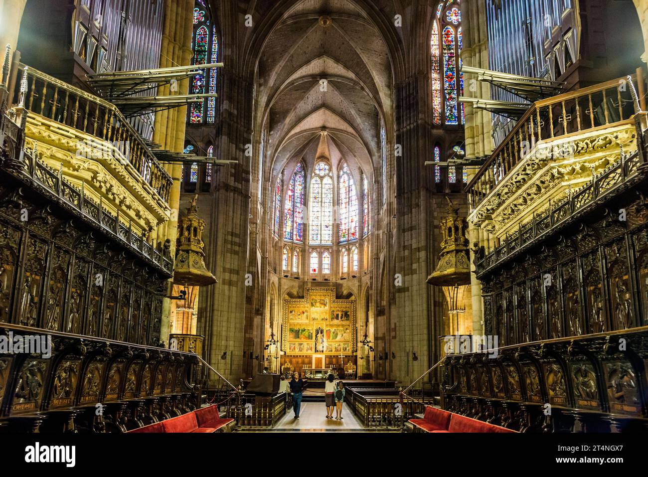 Interior view, Gothic Cathedral, Leon, Way of St. James, Castile and ...