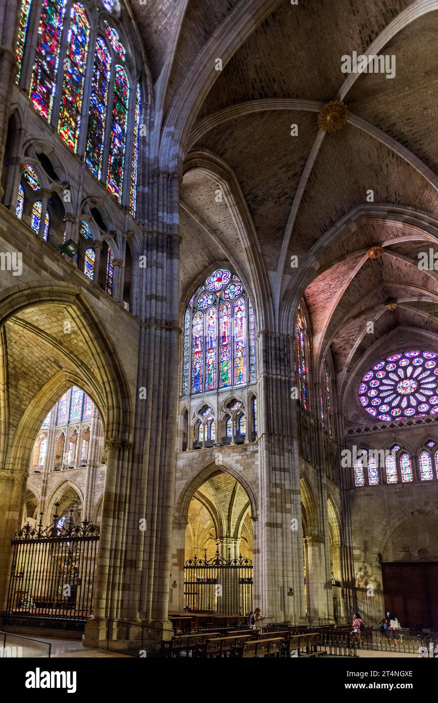 Interior view, Gothic Cathedral, Leon, Way of St. James, Castile and ...