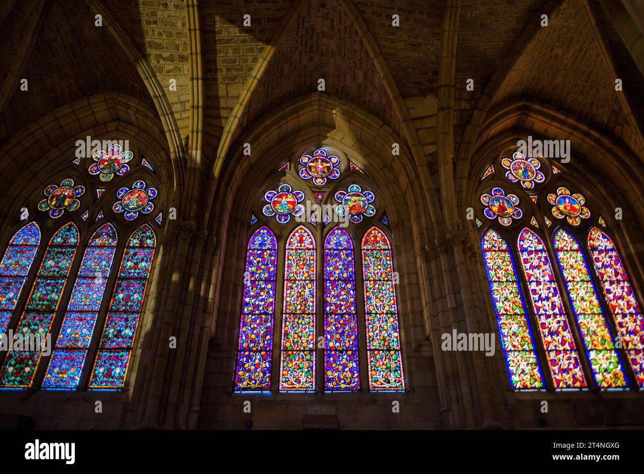 Interior view, Gothic Cathedral, Leon, Way of St. James, Castile and ...