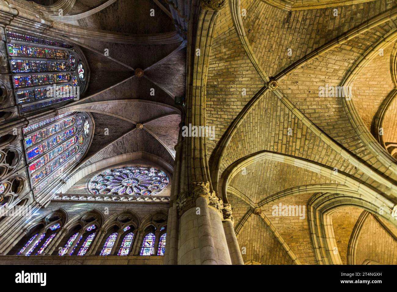 Interior view, Gothic Cathedral, Leon, Way of St. James, Castile and ...