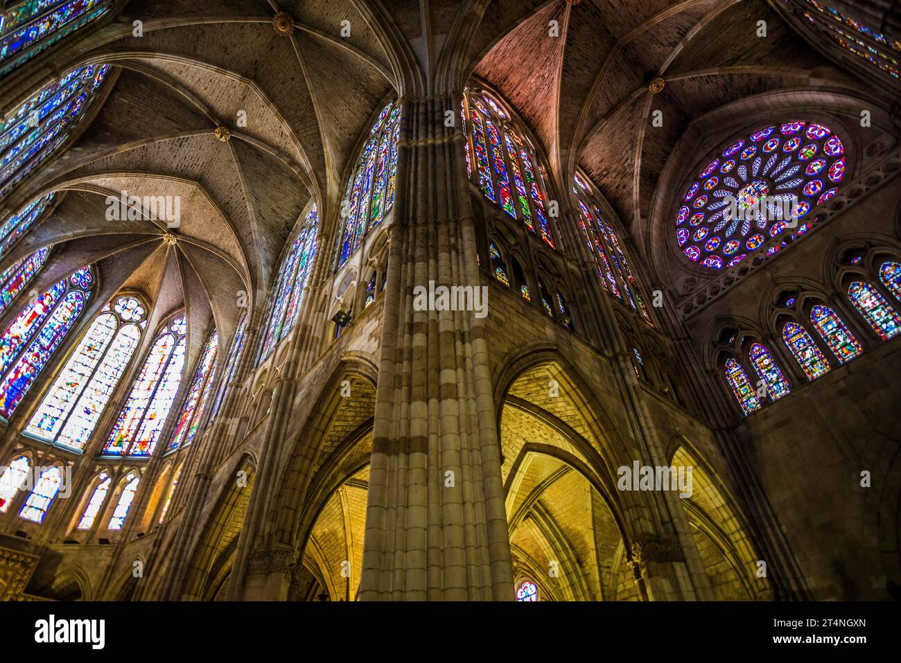 Interior view, Gothic Cathedral, Leon, Way of St. James, Castile and ...