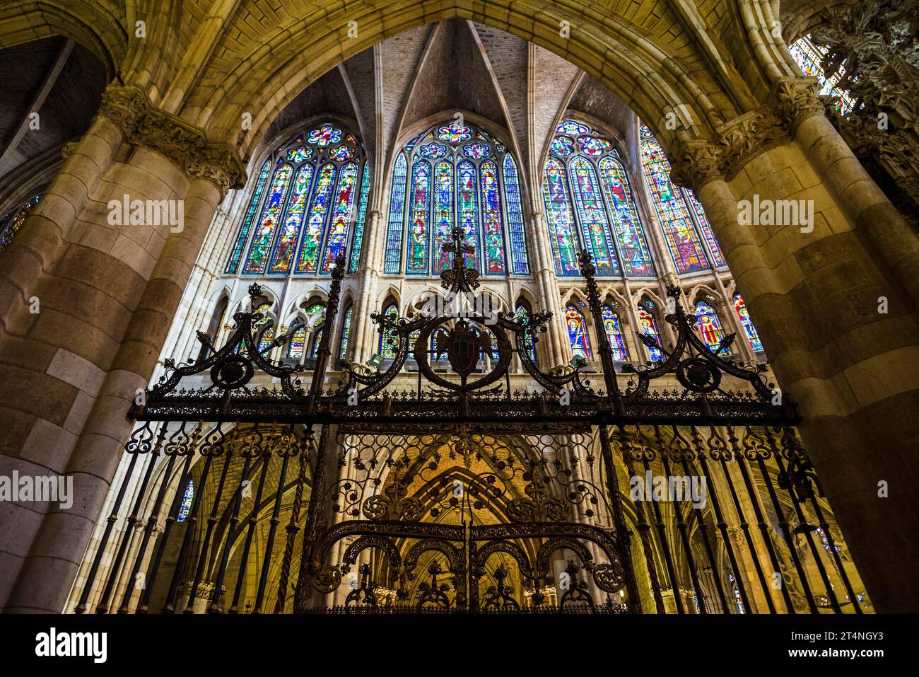 Interior view, Gothic Cathedral, Leon, Way of St. James, Castile and ...