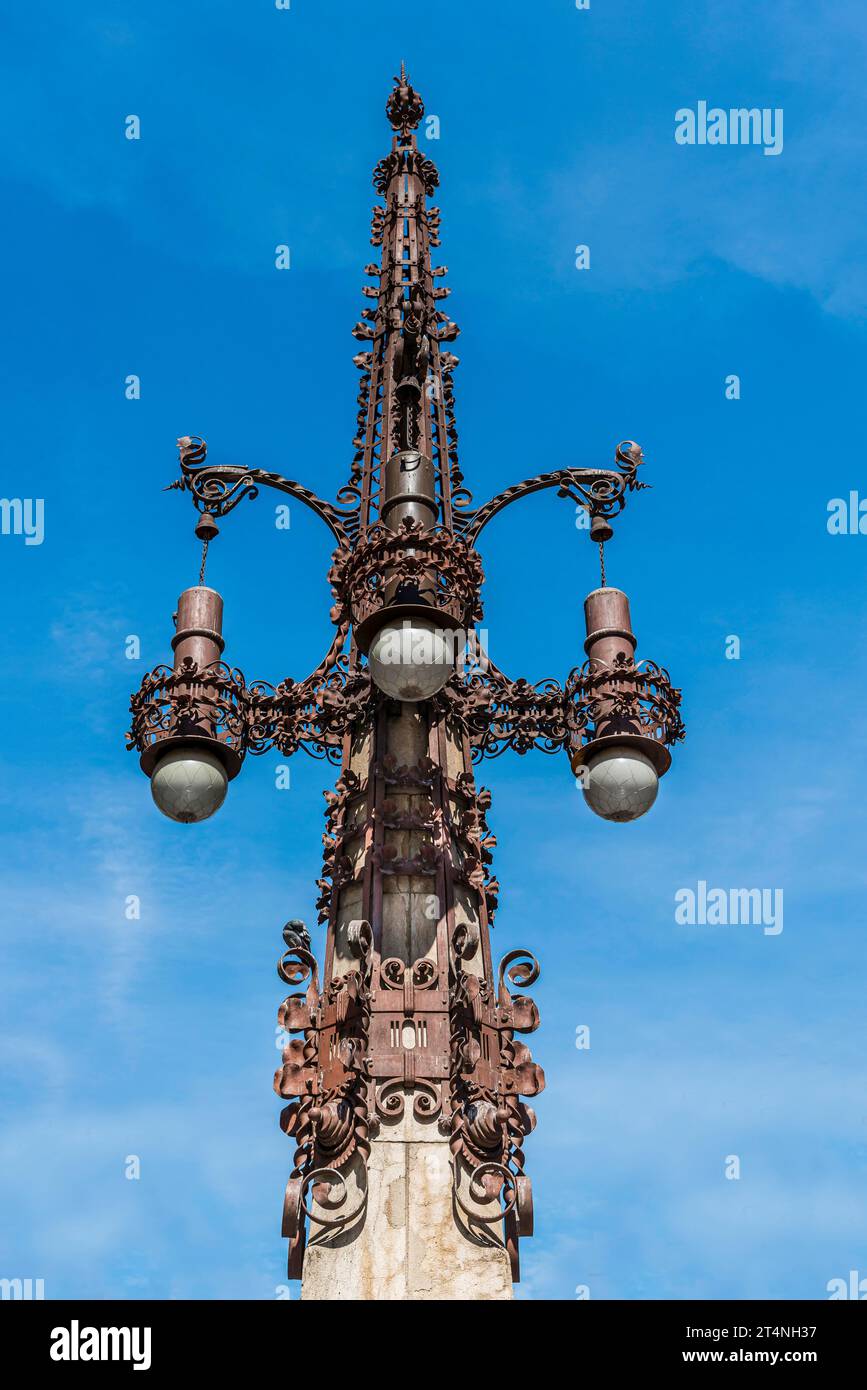 Historic street lamp, designed by Gaudi in Barcelona, Spain Stock Photo ...
