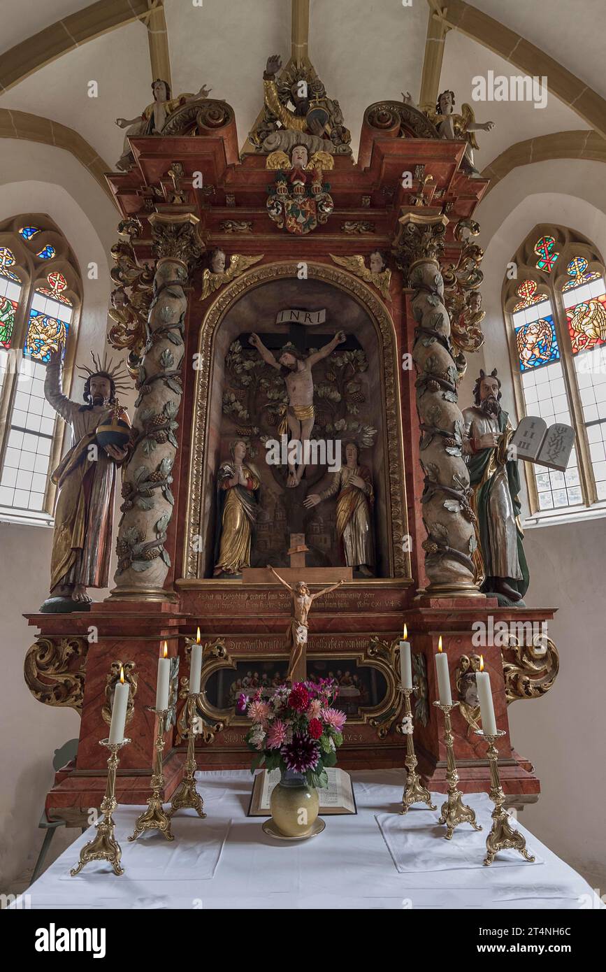 Altar from 1723 in the late Gothic church of St. John the Baptist ...