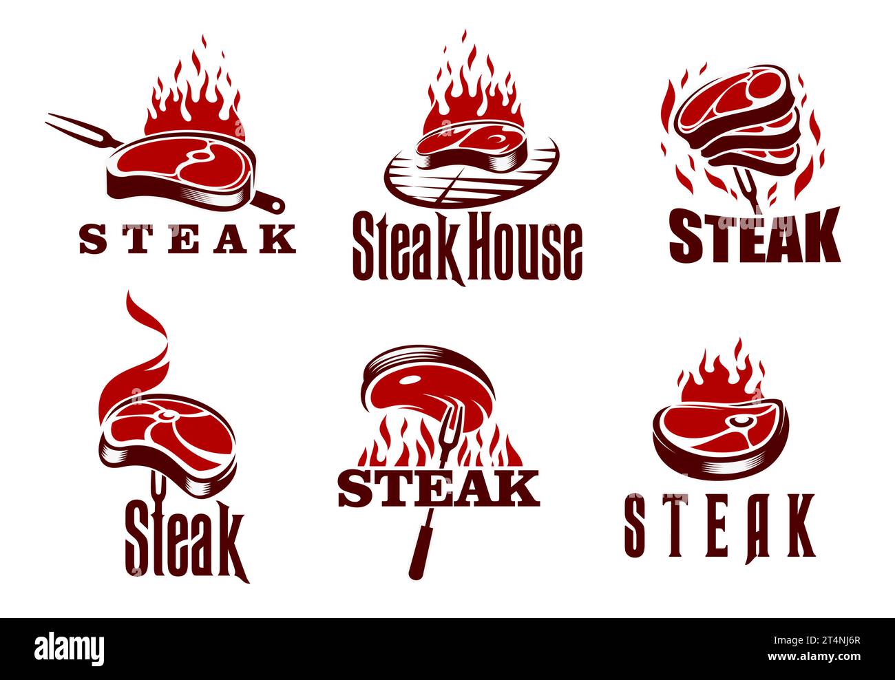 Steak grill icons, barbecue isolated vector emblems. Restaurant or ...